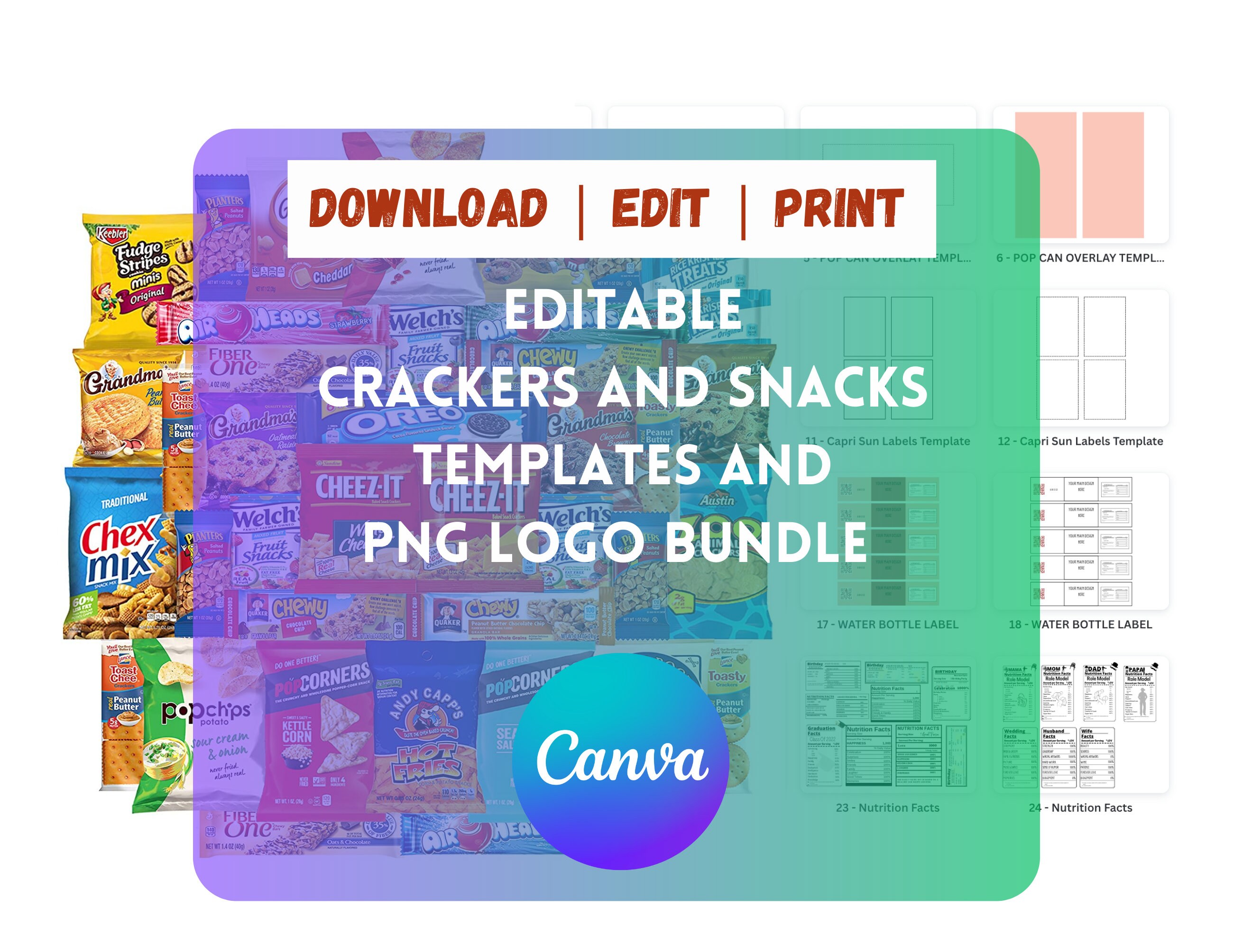 Snack TEMPLATE BUNDLE | Party Favor Template Canva Editable | DIY Oreos ...