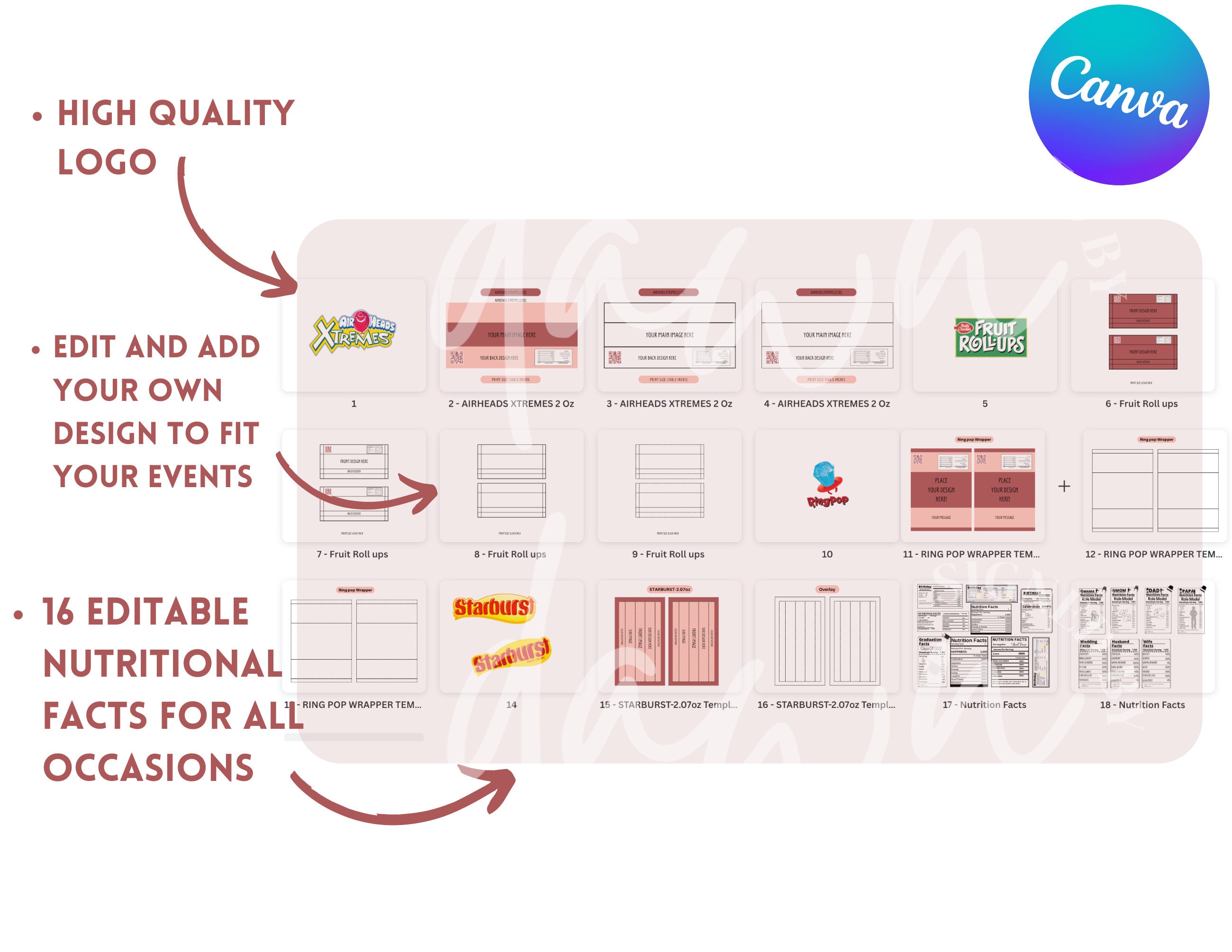 Candy TEMPLATE BUNDLE | Party Favor Template Canva Editable | DIY Chips ...