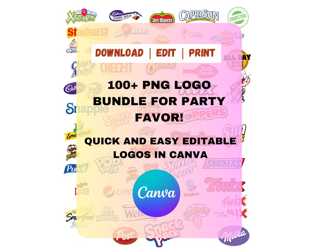 100+ LOGO BUNDLE | Party Favor Template Canva Editable | DIY Chips ...