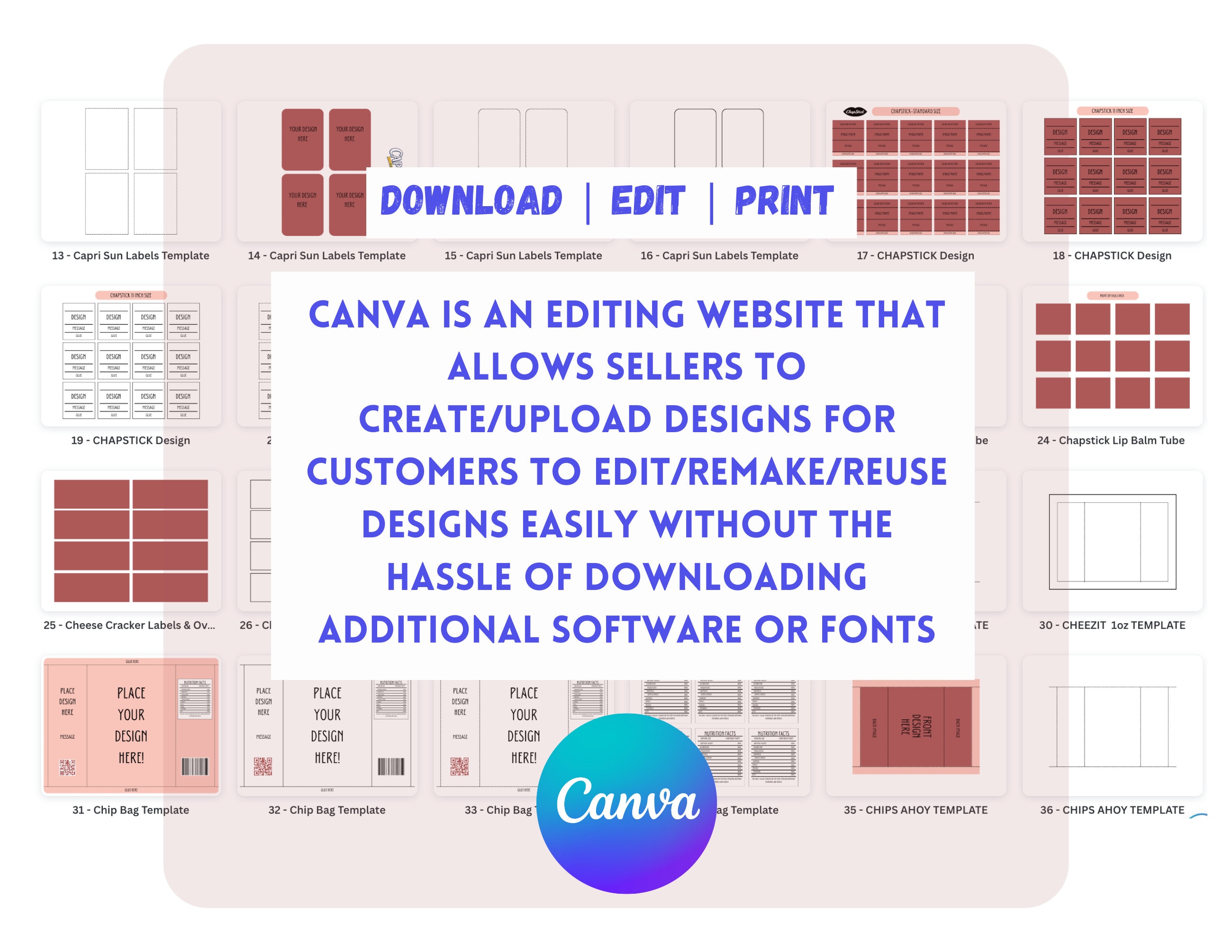 Candy TEMPLATE BUNDLE | Party Favor Template Canva Editable | DIY Chips ...