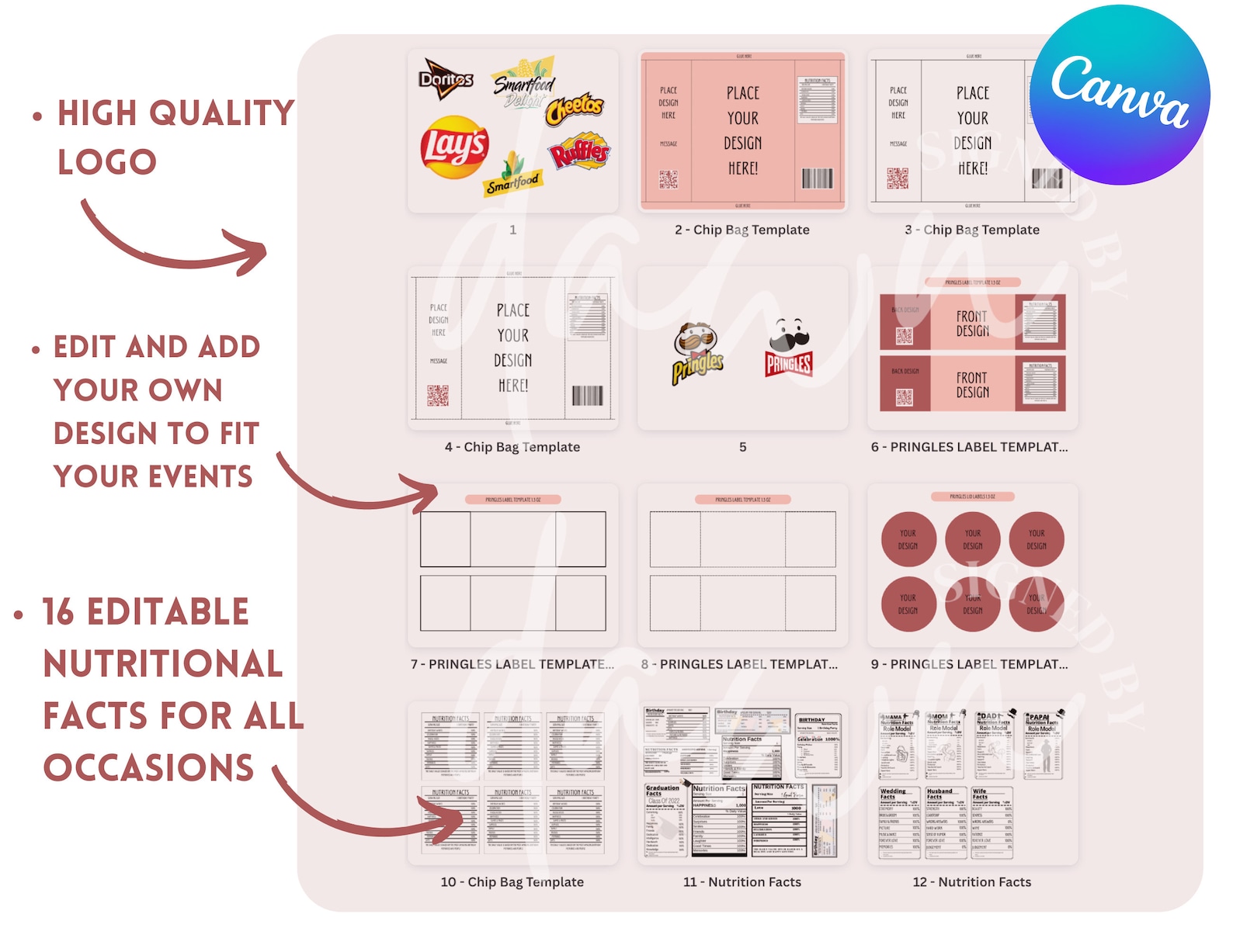Chips TEMPLATE BUNDLE | Party Favor Template Canva Editable | DIY ...