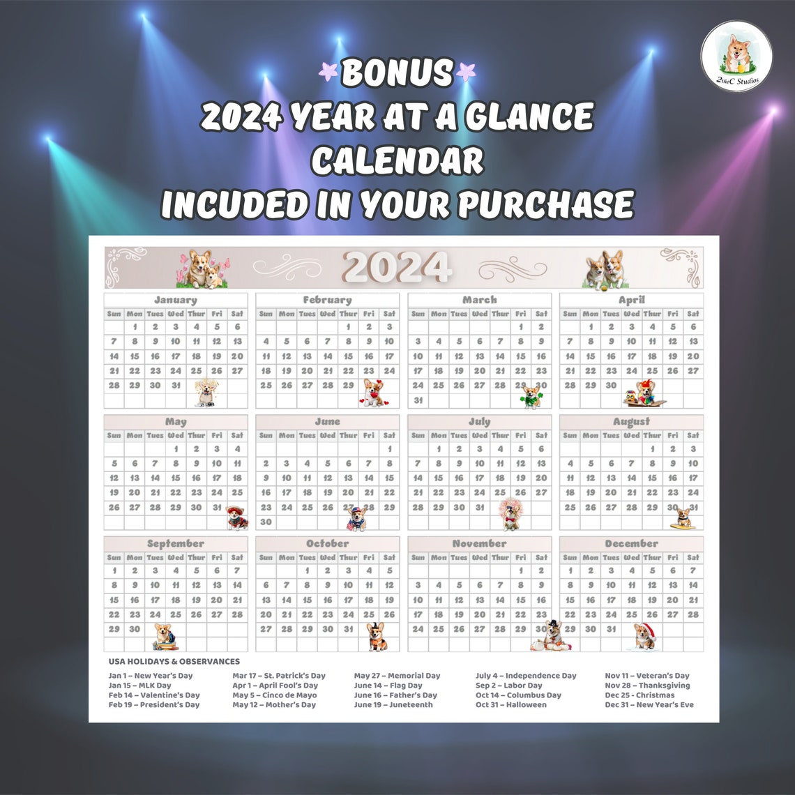 Printable October 2024 Calendar Cute Corgi Calendar Kids Room Wall ...