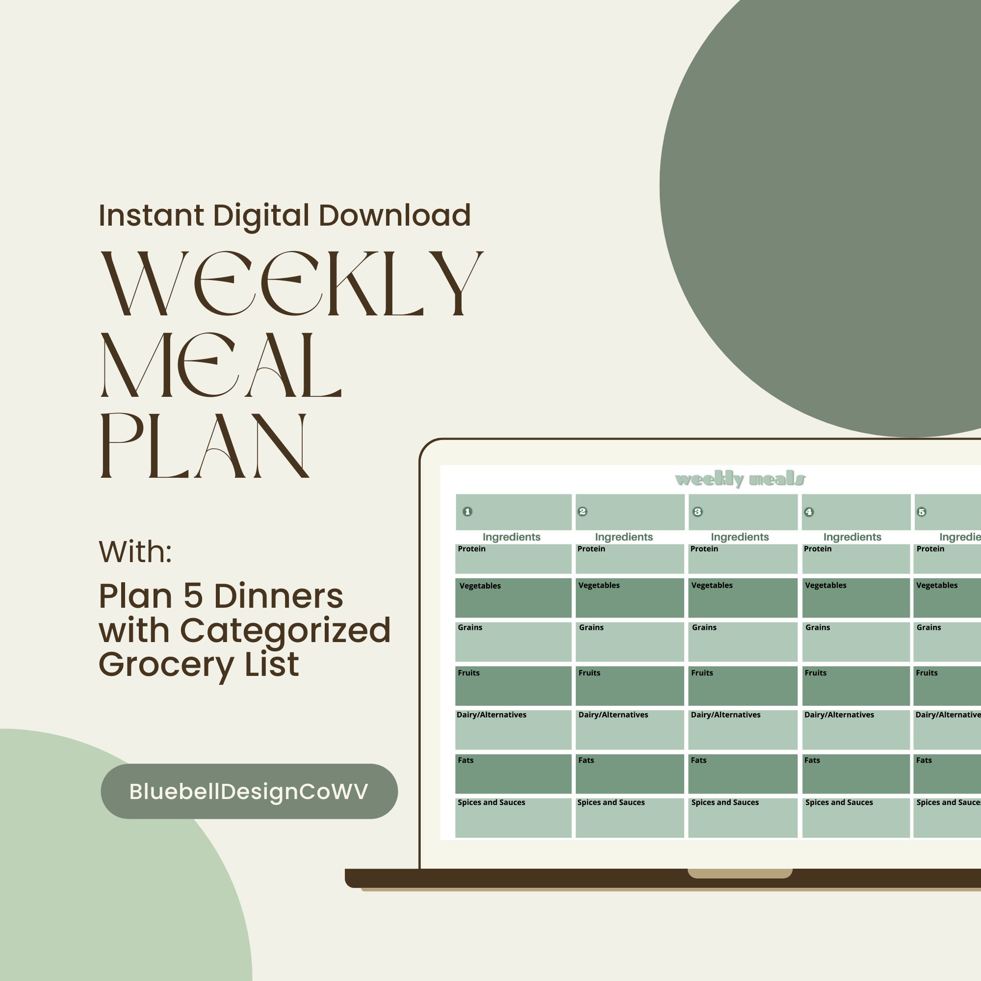 Weekly Meal Planner | 5 Dinner Meal Plan | Printable Ingredients and ...