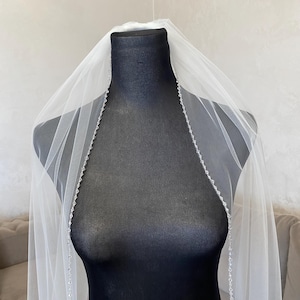 Crystal Edge Wedding Veil, Handmade Beads Bridal Veil, Ivory White ...