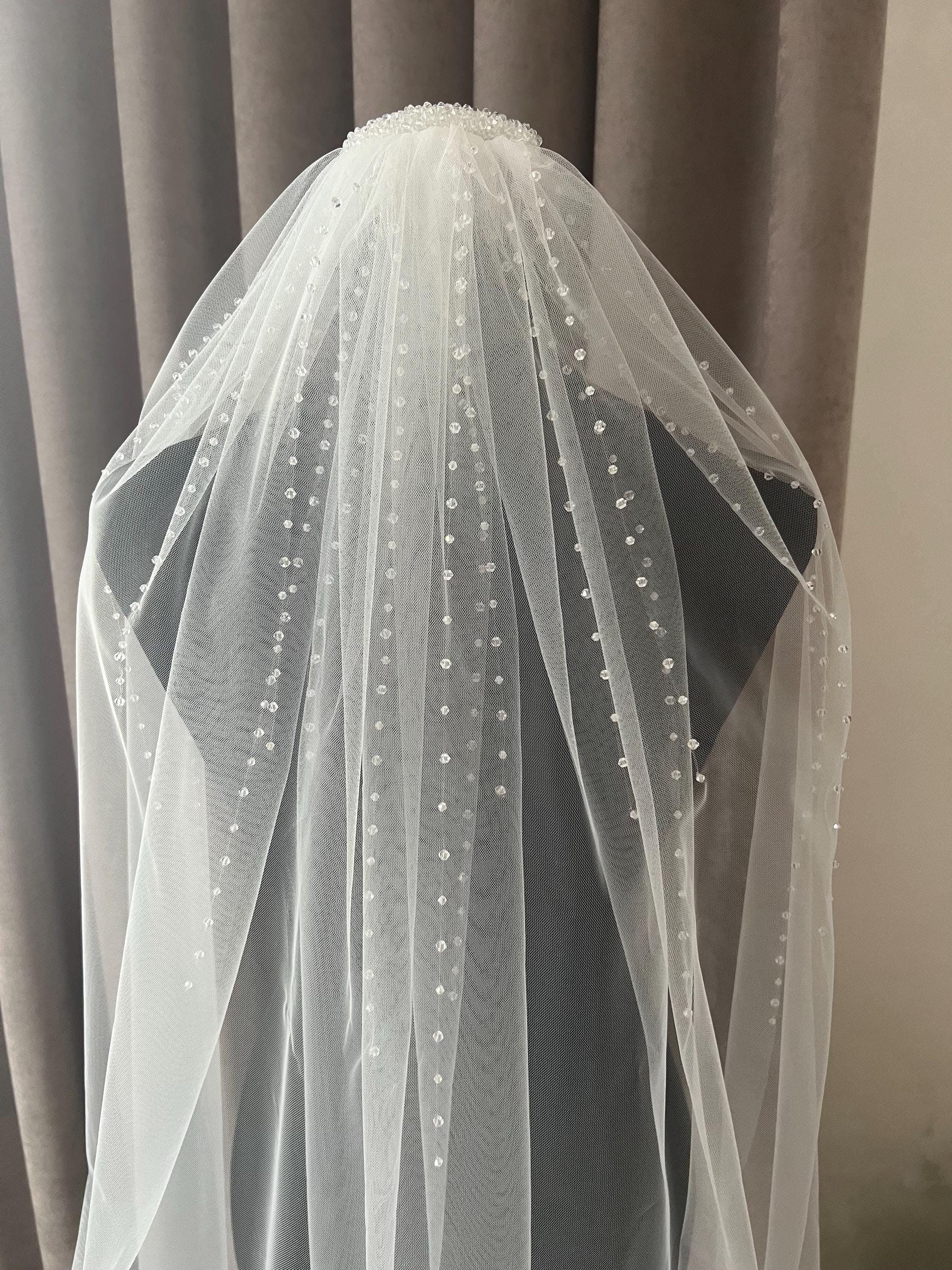 Сrystal Wedding Veil With Crystal-embroidered Comb, Long Veil With ...