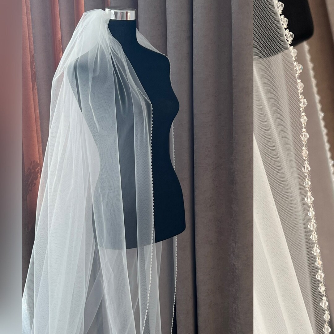 Wedding Crystal Edge Veil, 118"wide Wedding Veil, Edged Crystal Long ...