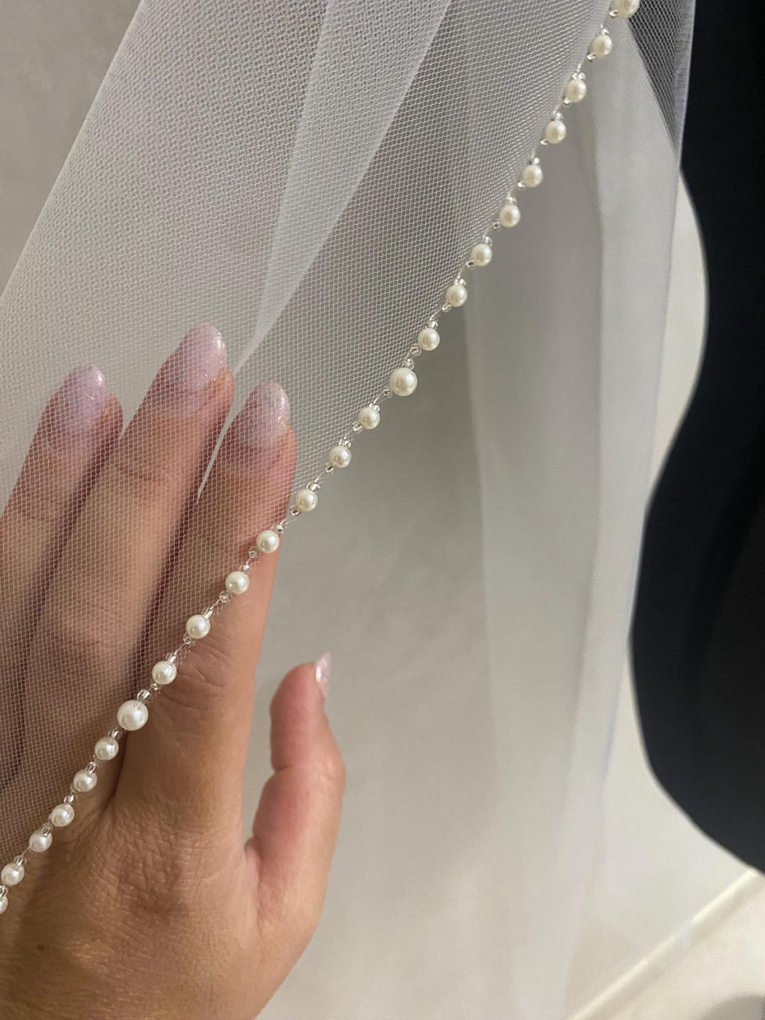 Edged Pearls Long Veil, 118"wide Wedding Veil, Elegant Cathedral Veil ...