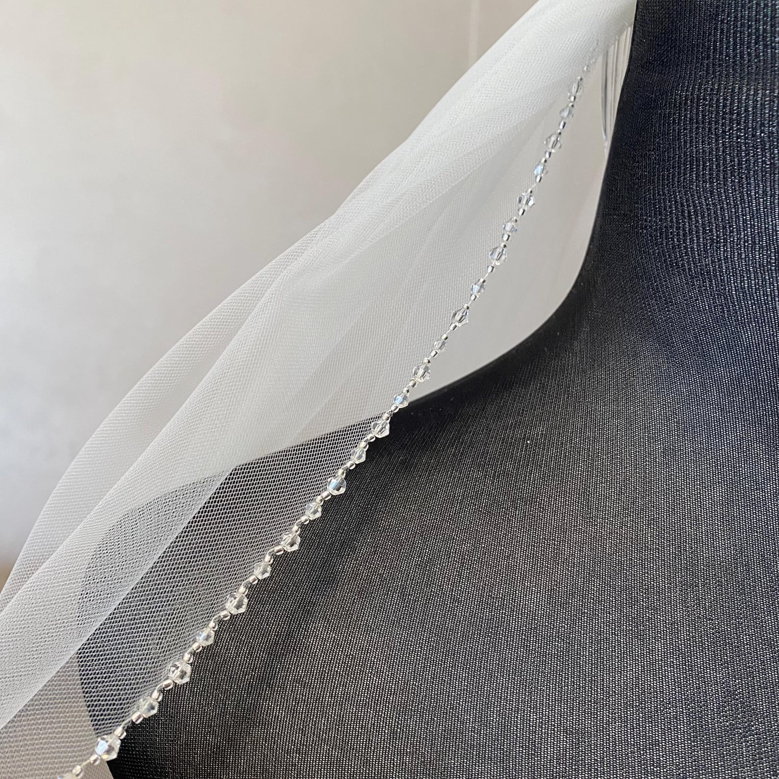 Ivory Wedding Crystal Veils, Crystal Edge Bridal Veil,handmade Beads ...