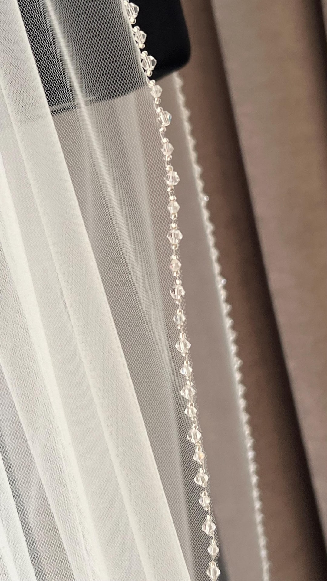 Ivory Wedding Crystal Veils, Crystals Edge Veil, Beaded Bridal Veil, Handmade Beads Veil, One ...