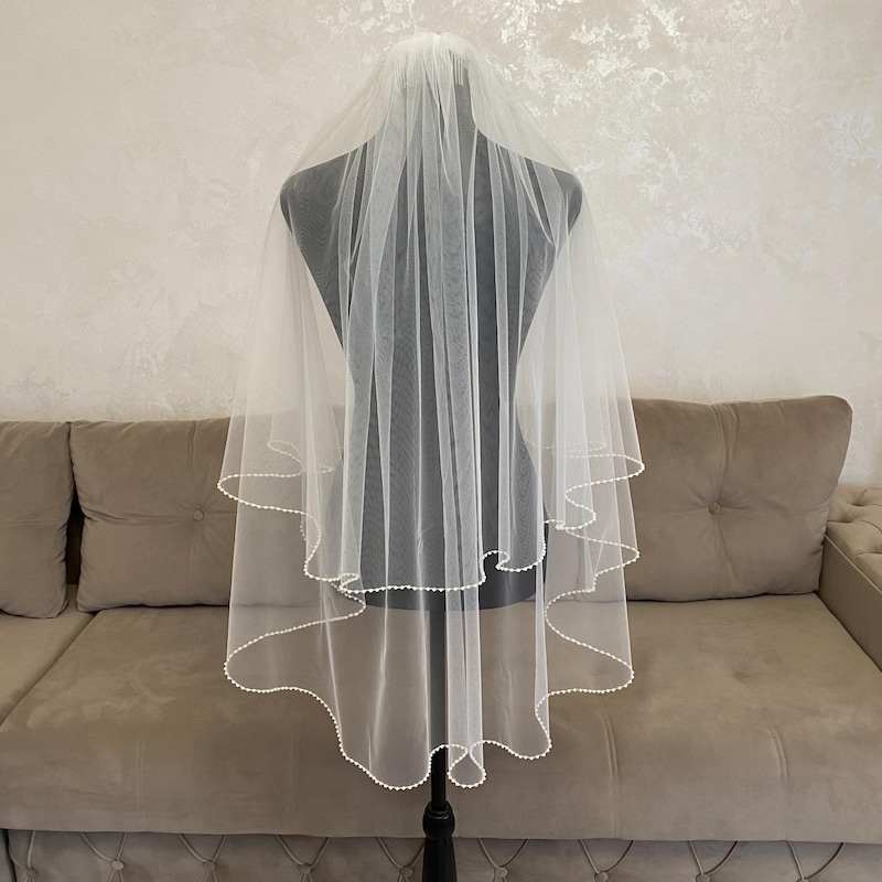 Two Tier Pearl Trim Veil - Etsy