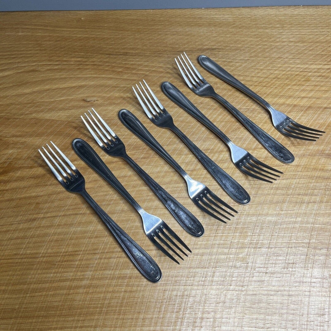Vtg Oneida 18/10 Set of 8 Dinner Forks Restaurant Ware Flatware Border ...