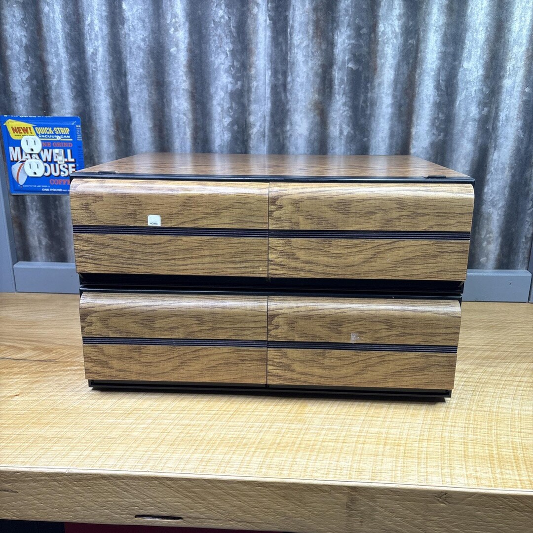 Lot of 2 VHS Video Cassette Tape Holder Storage Faux Wood Stackable ...