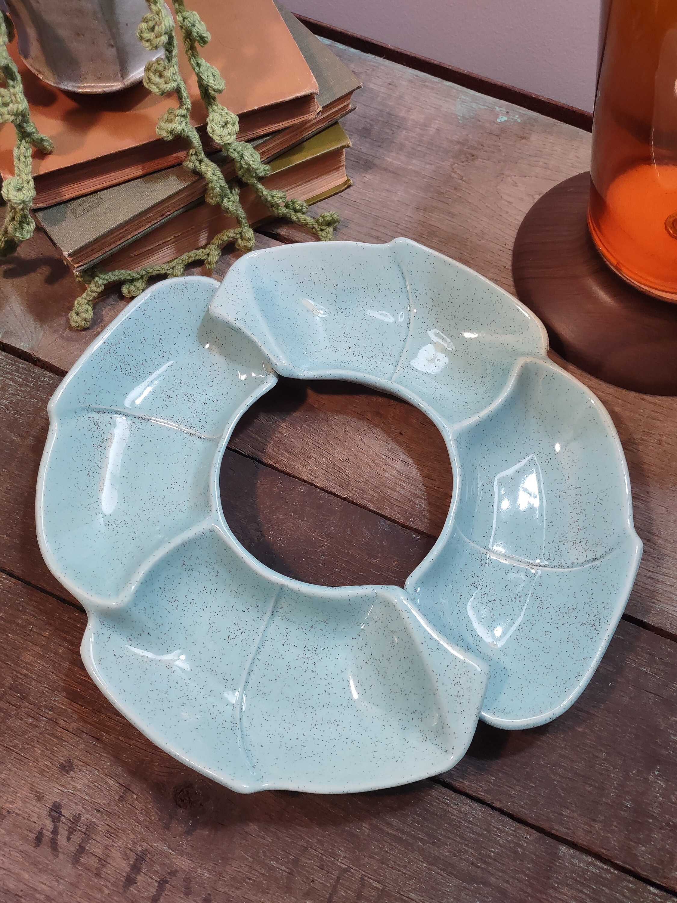 Turquoise California Original Pottery 3 Piece Serving Tray, Gold Flecks ...