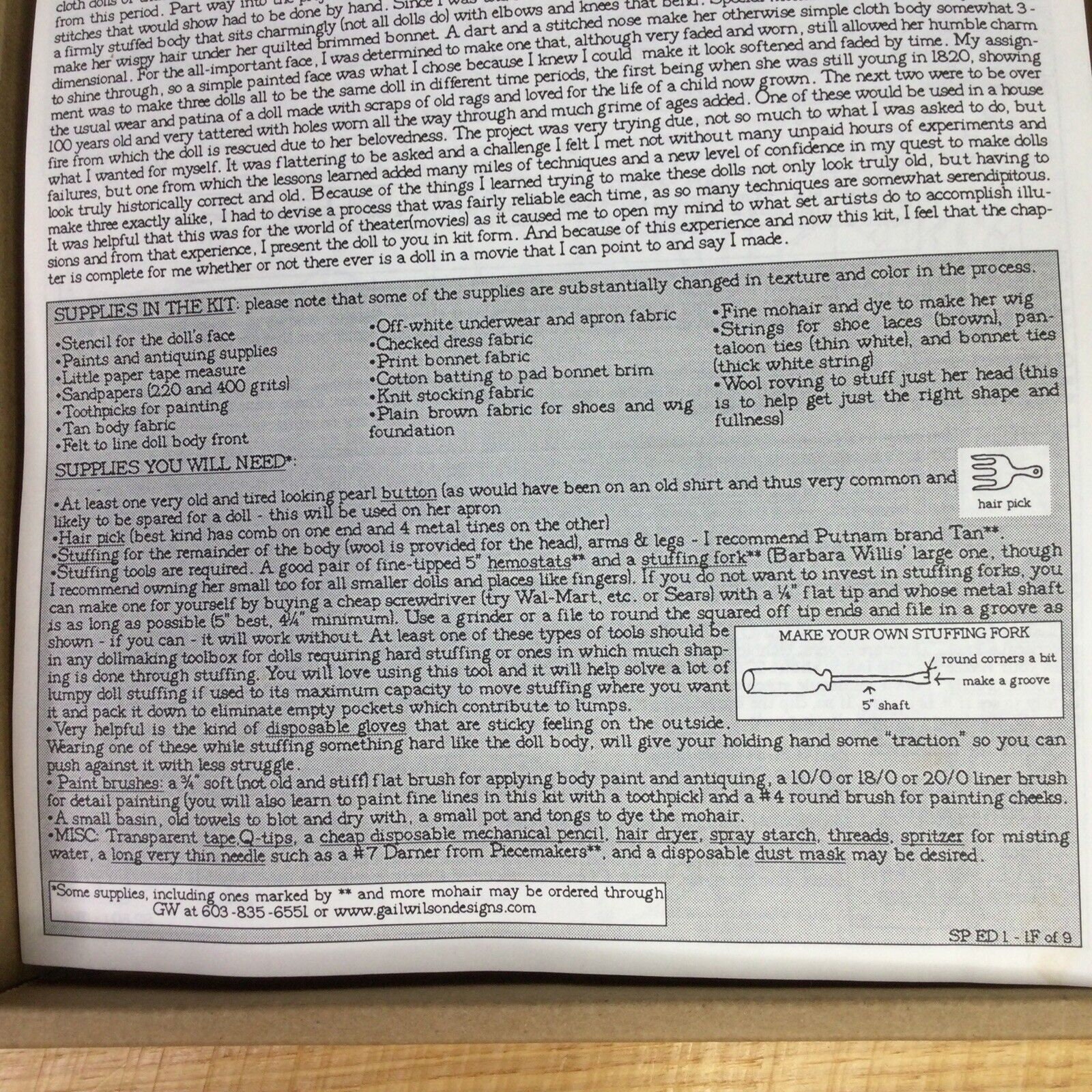 Gail Wilson Special Edition Doll Kit 1 A Doll for A Movie Tuck ...