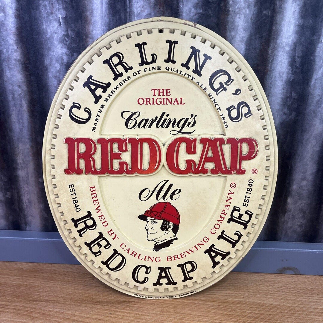 VTG Carlings Red Cap Ale Beer Sign Bar Advertising Mancave Waltham Mass ...
