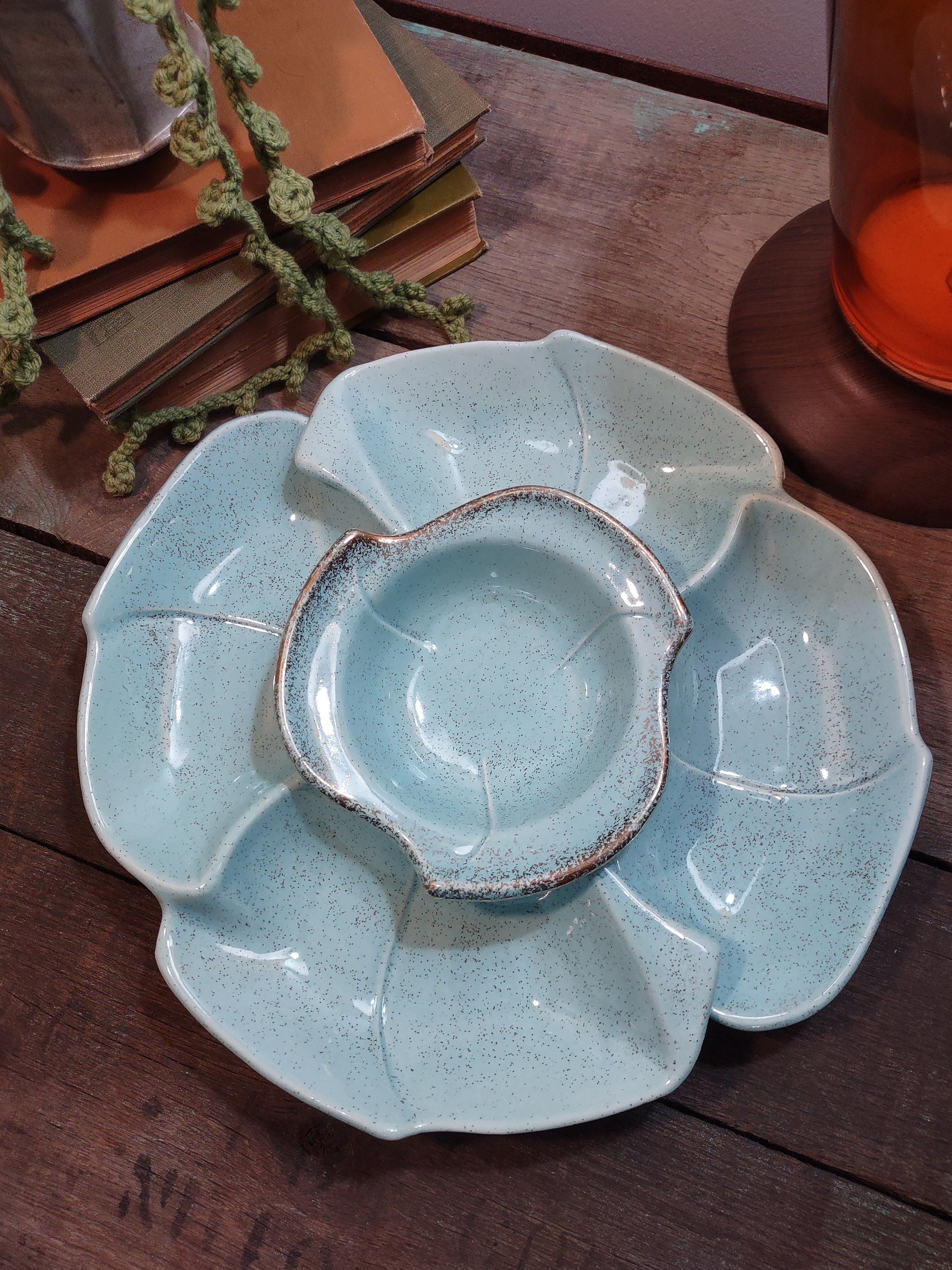 Turquoise California Original Pottery 3 Piece Serving Tray, Gold Flecks ...