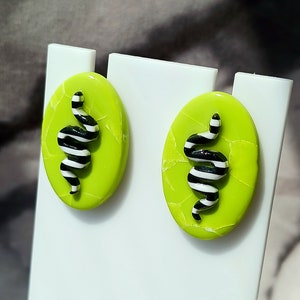 Beetlejuice Inspired Earrings, Sandworm Earrings, Bright Green, Black ...