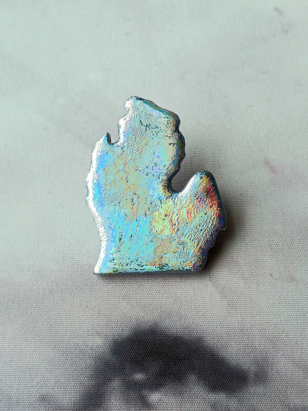 Michigan Pin, Polymer Clay, Lightweight, Handmade, Silver Holographic ...