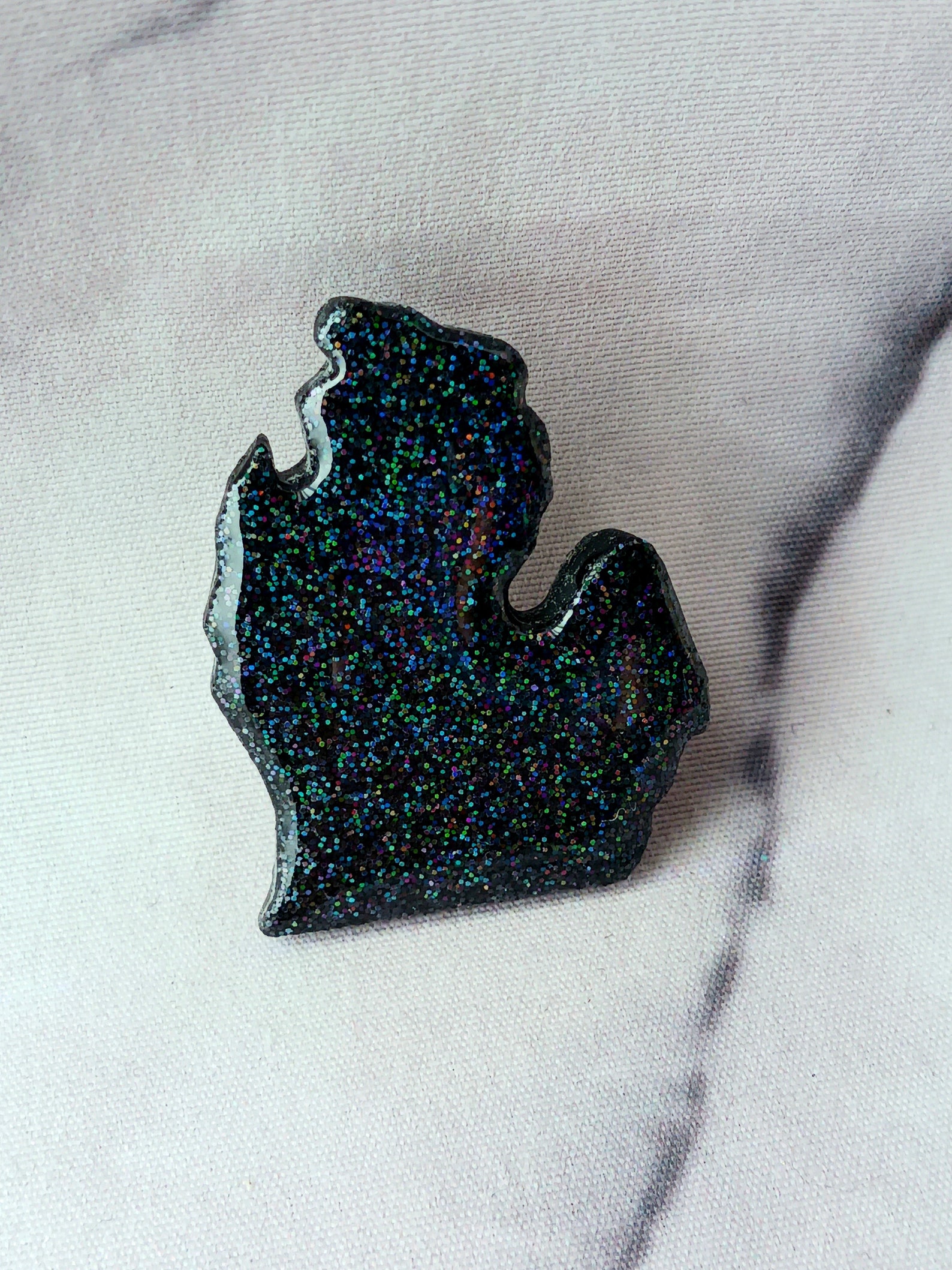 Michigan Pin, Polymer Clay, Lightweight, Handmade, Black Holographic ...