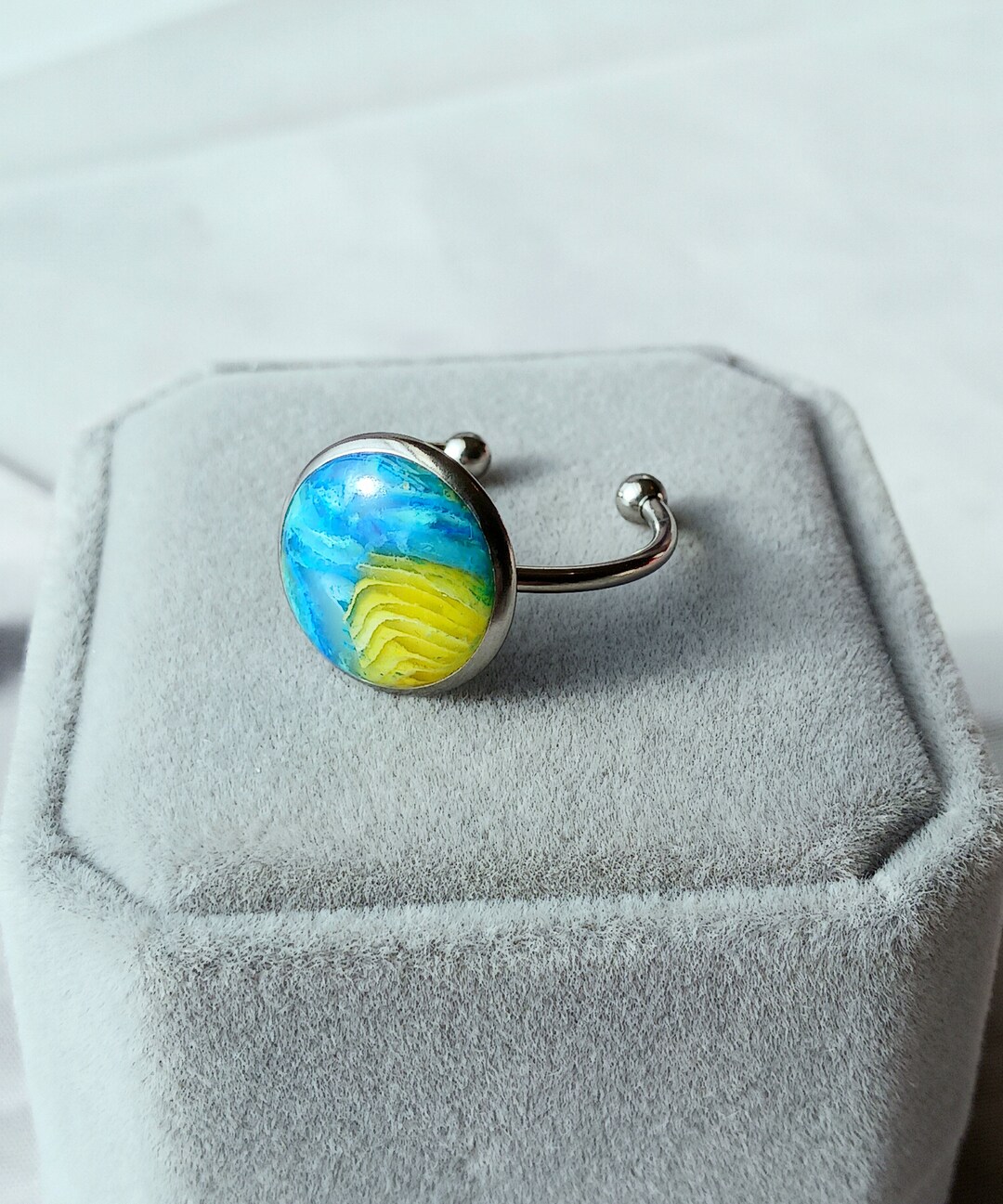 Starry Night Ring, Polymer Clay, Lightweight, Handmade, Stainless Steel ...