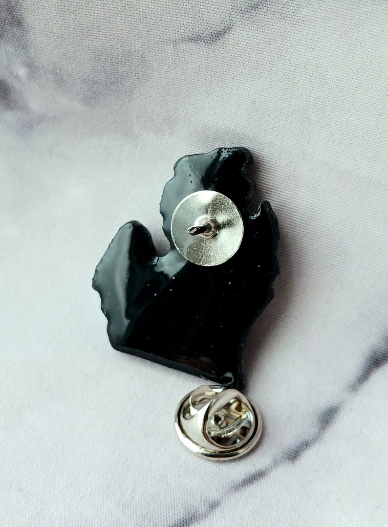 Michigan Pin, Polymer Clay, Lightweight, Handmade, Black Holographic ...