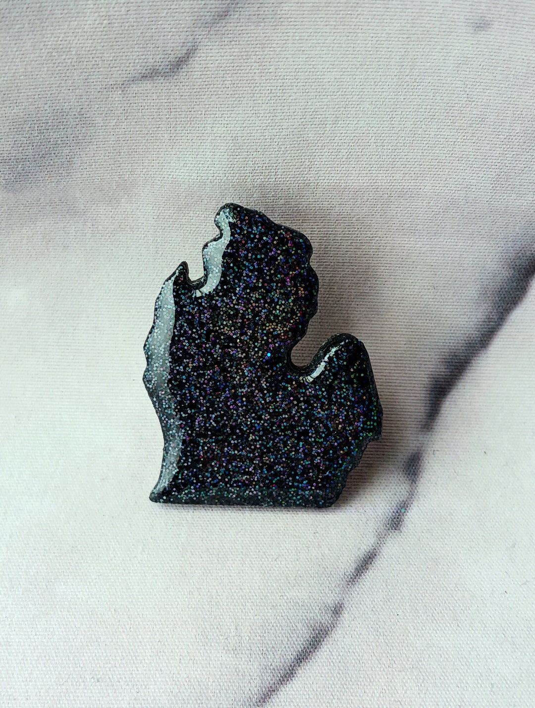 Michigan Pin, Polymer Clay, Lightweight, Handmade, Black Holographic ...