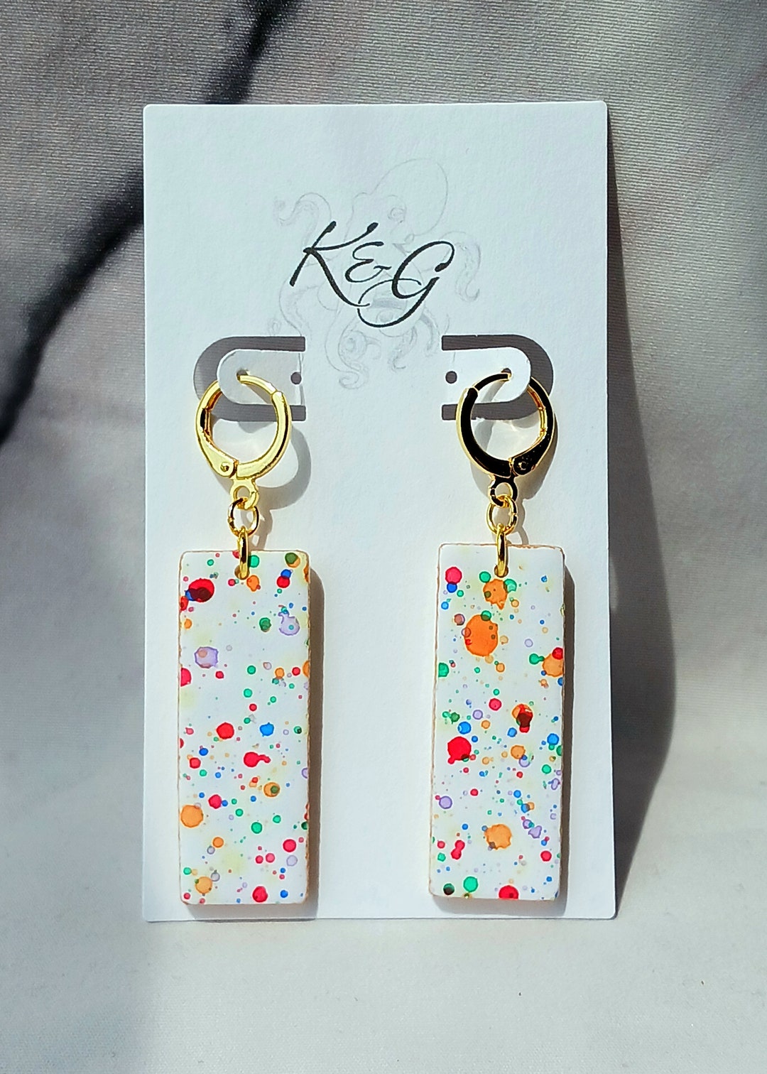 Paint Splatter Earrings, Polymer Clay, Lightweight, Handmade, Rainbow ...