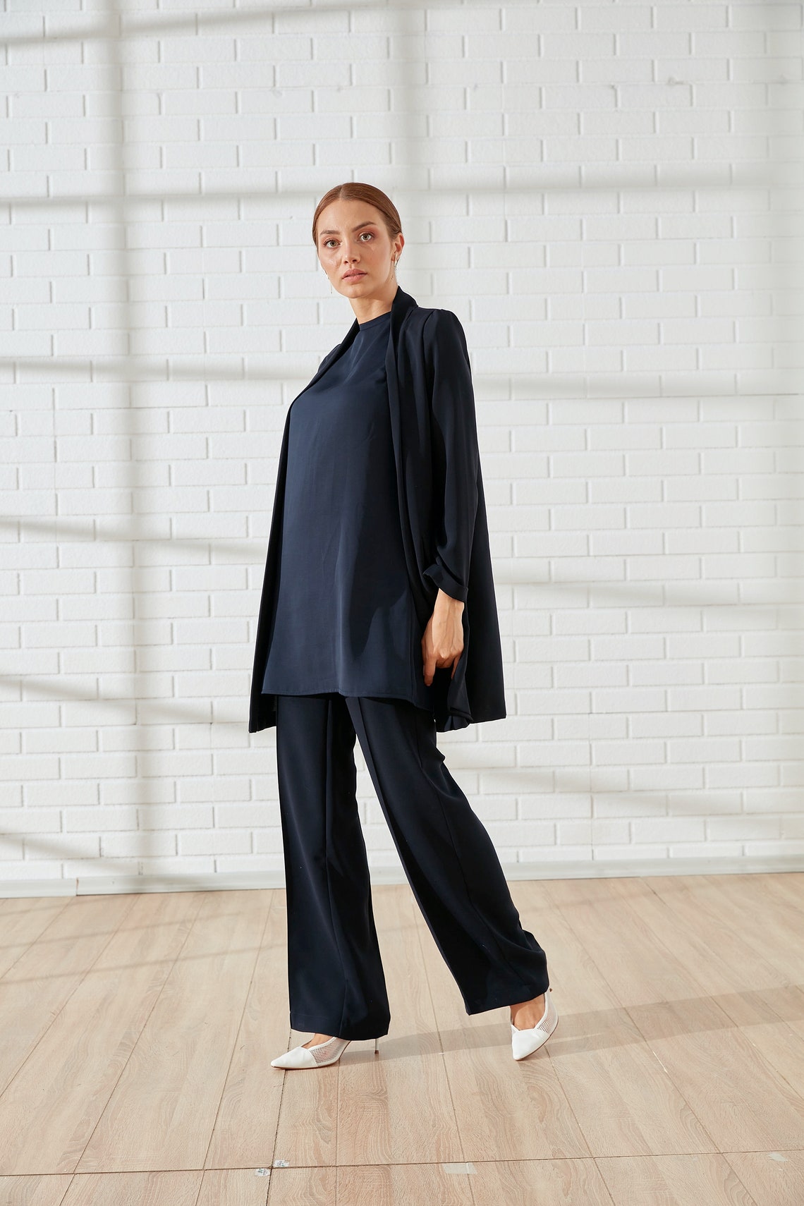 Navy Blue 3 Piece Women's Suit, Women's Dress Set, Three-piece Women's ...