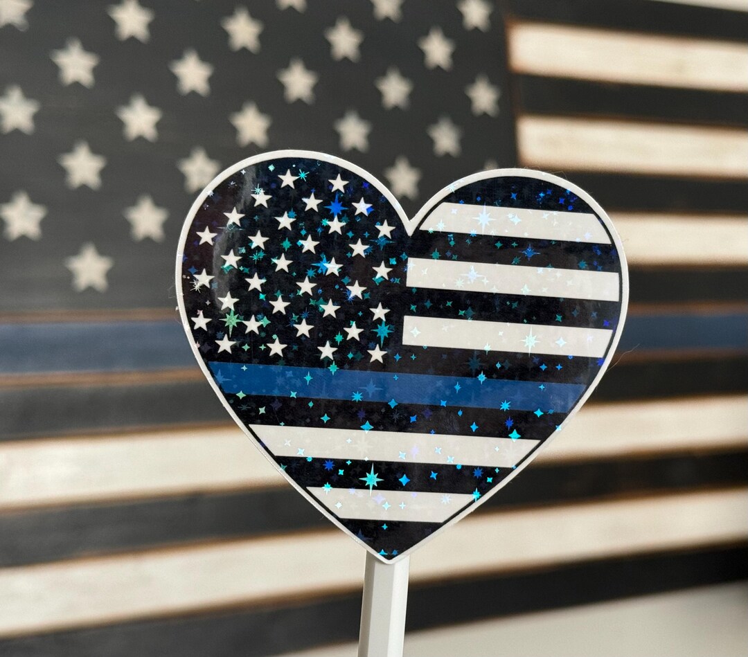 Thin Blue Line Heart Sticker, Law Enforcement Stickers, Holographic ...