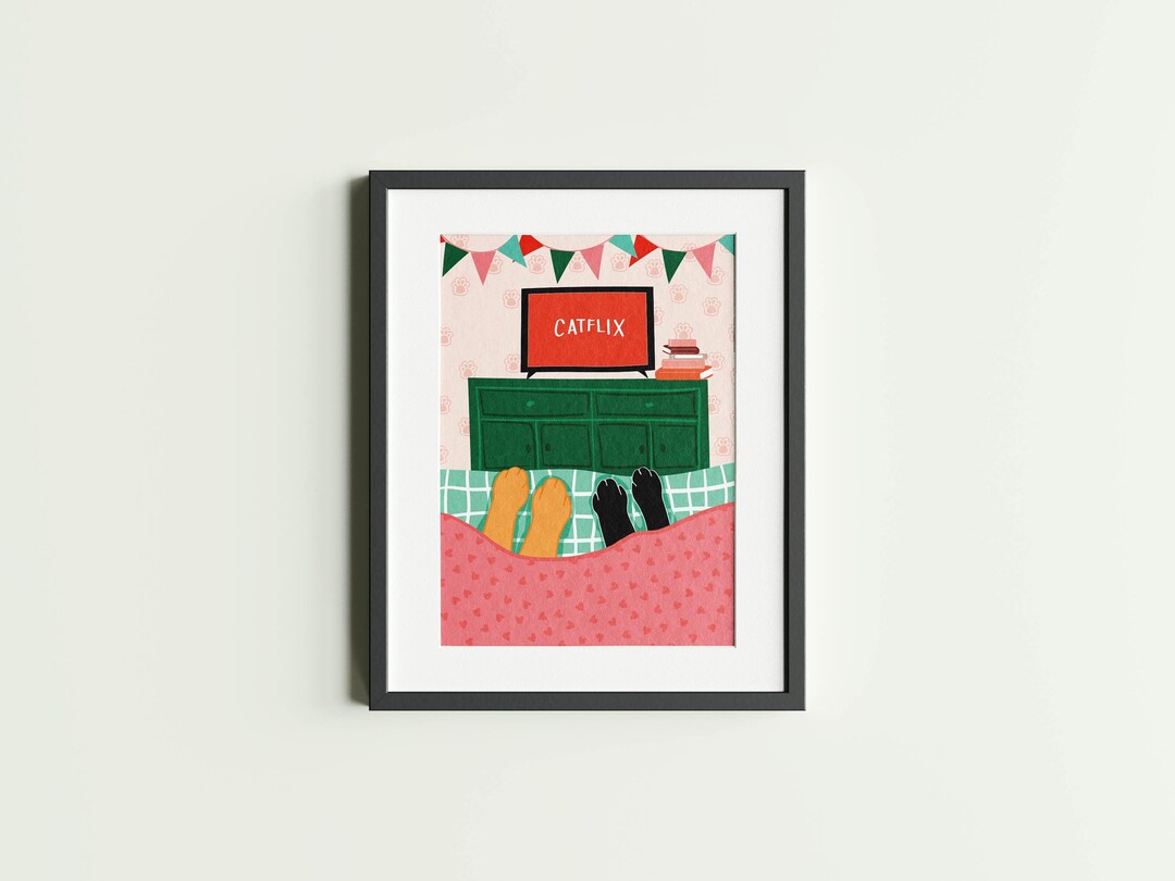 Catflix Poster Netflix Wall Art Cat Art Print cat Wall Art catflix Wall ...