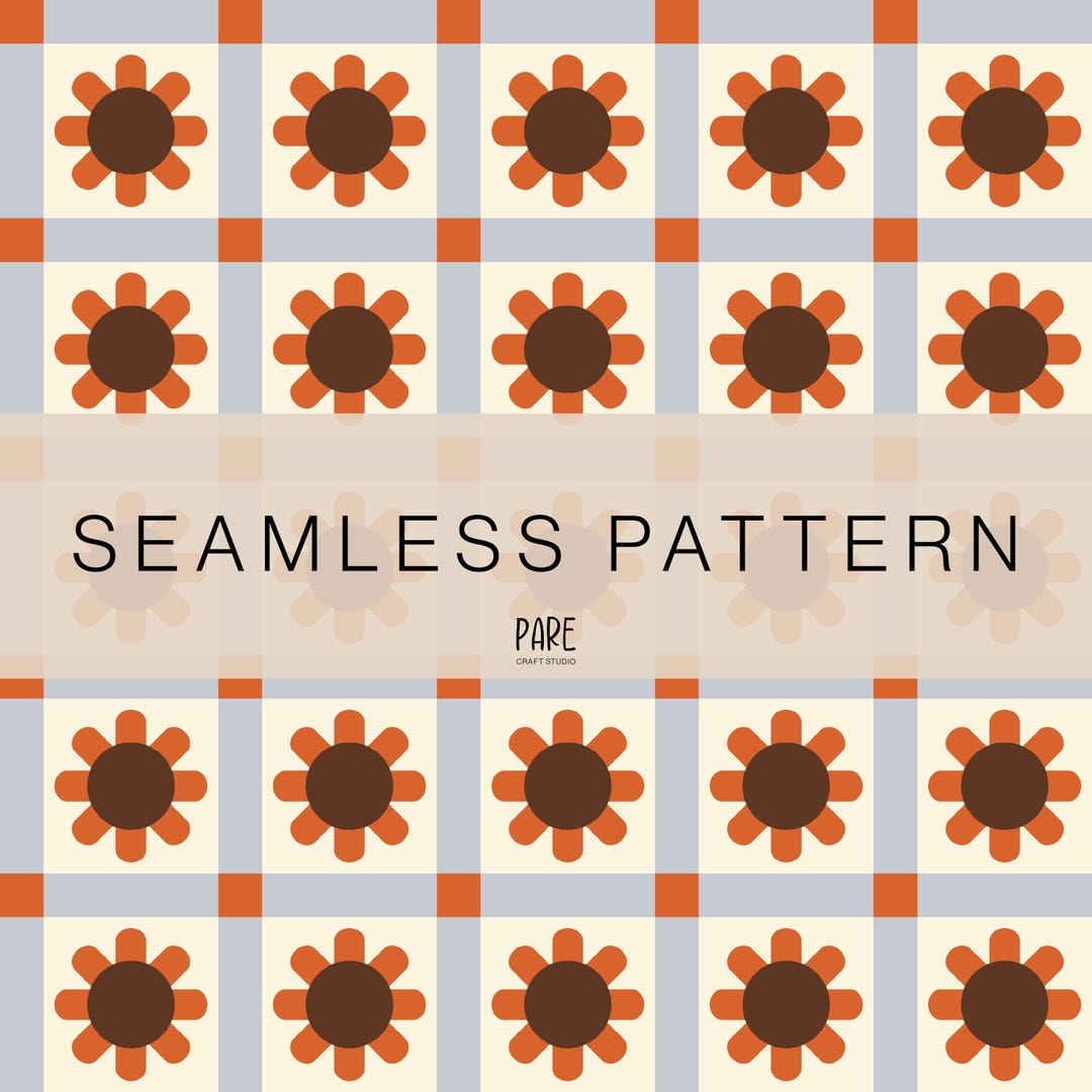 Retro Sunflower Checkerboard Seamless Pattern – Vintage Digital Paper ...
