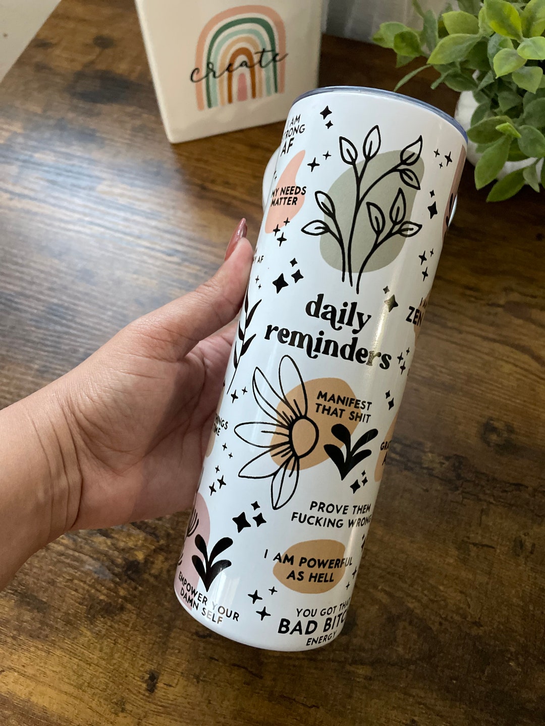 Daily Reminders Tumbler/ Iced Coffee Tumbler/ Positivity Cup/ - Etsy