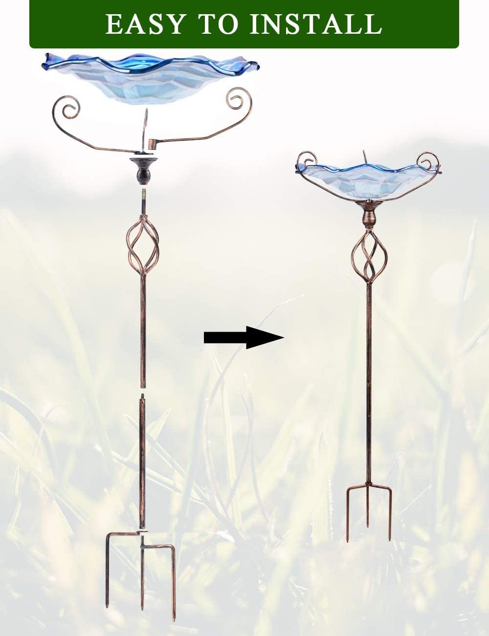 31 Inch Glass Bird Bath With Metal Stake, Blue - Etsy