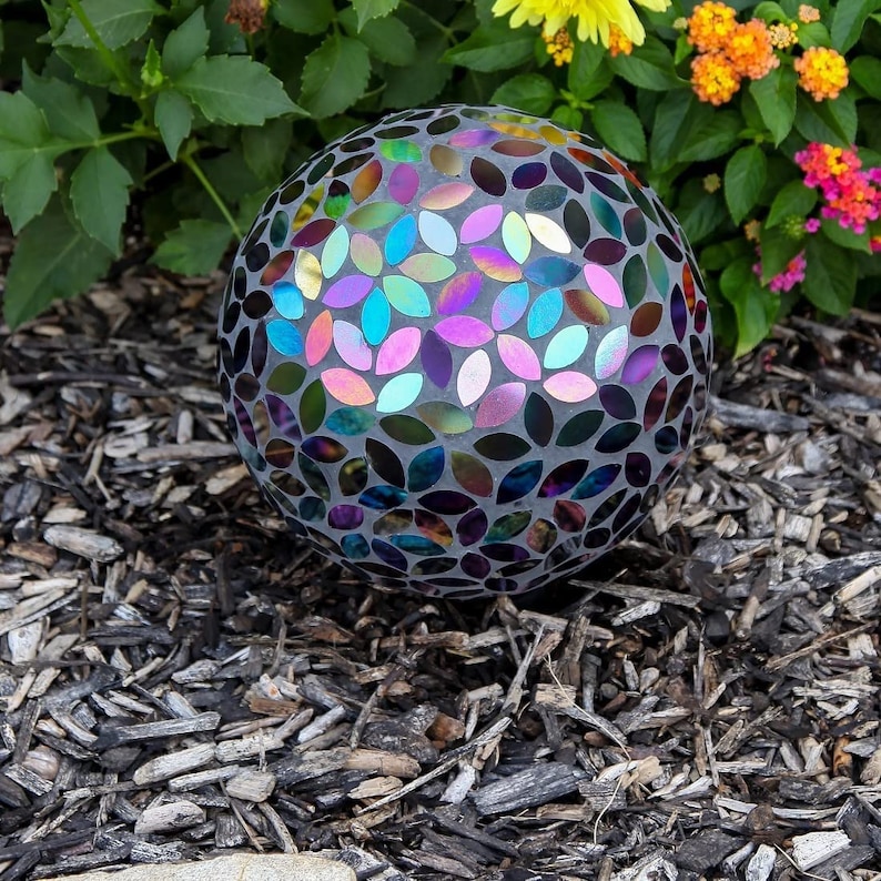 Gazing Ball, Glass Mosaic Gazing Balls Sphere for Garden Lawn Outdoor ...