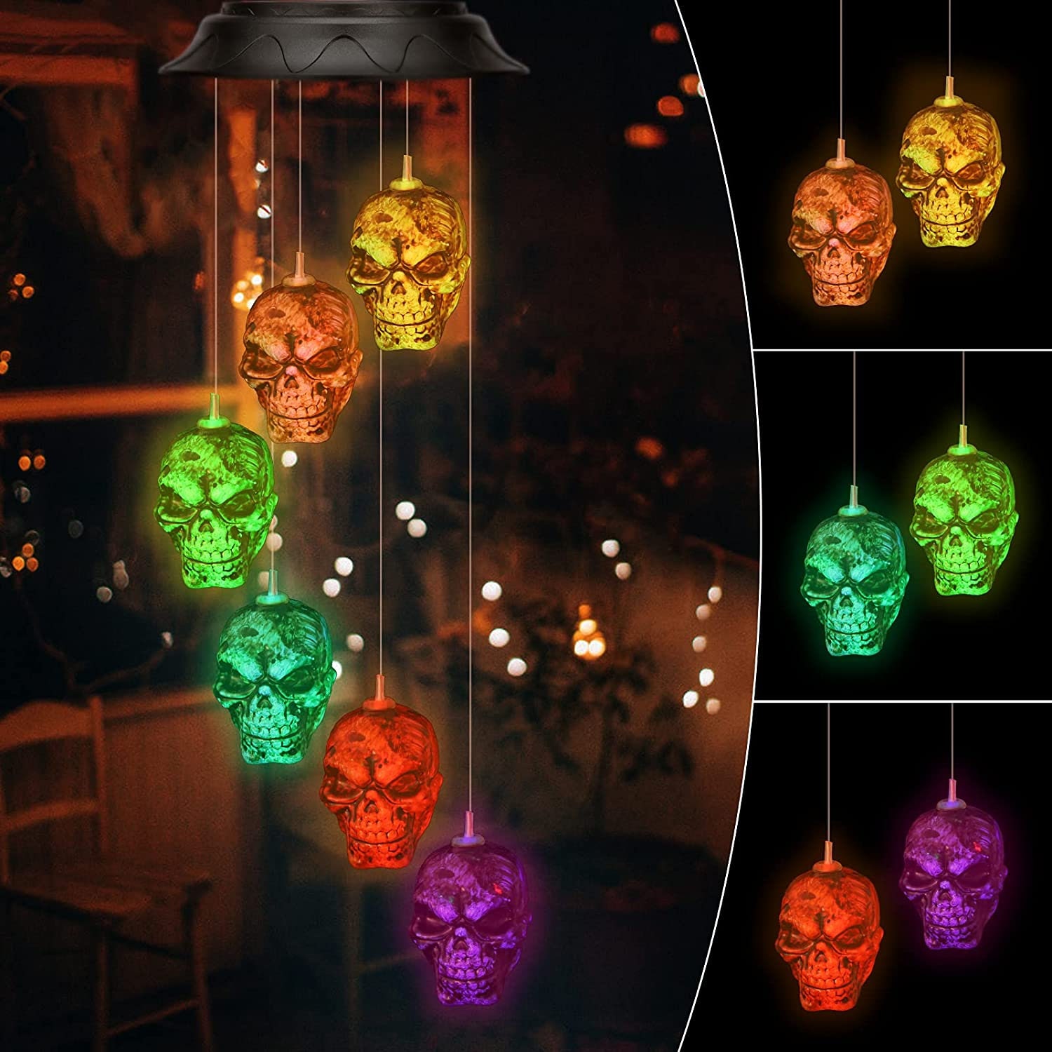 Solar Halloween Lights, Garden Solar Light, Halloween Skull Wind Chime ...