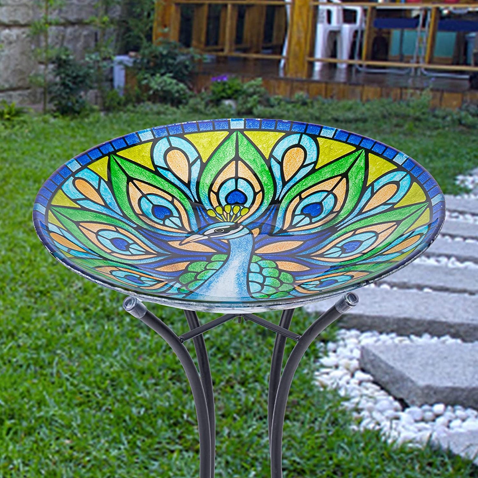 Bird Baths for Outdoor, Glass Bird Baths Outside Garden Birdfeeder With ...