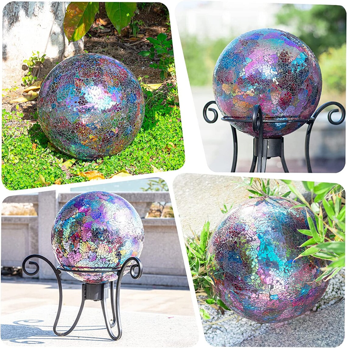 Gazing Ball, Iridescent Crackled Glass Mosaic Gazing Balls Sphere for ...