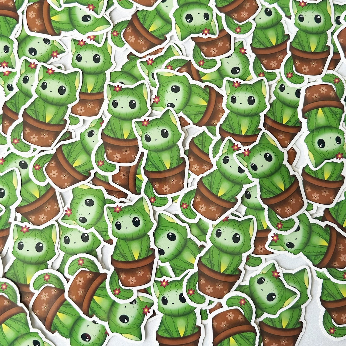 Cactus Cat Kawaii Cryptid Glossy Sticker Cute Paranormal Mythical ...