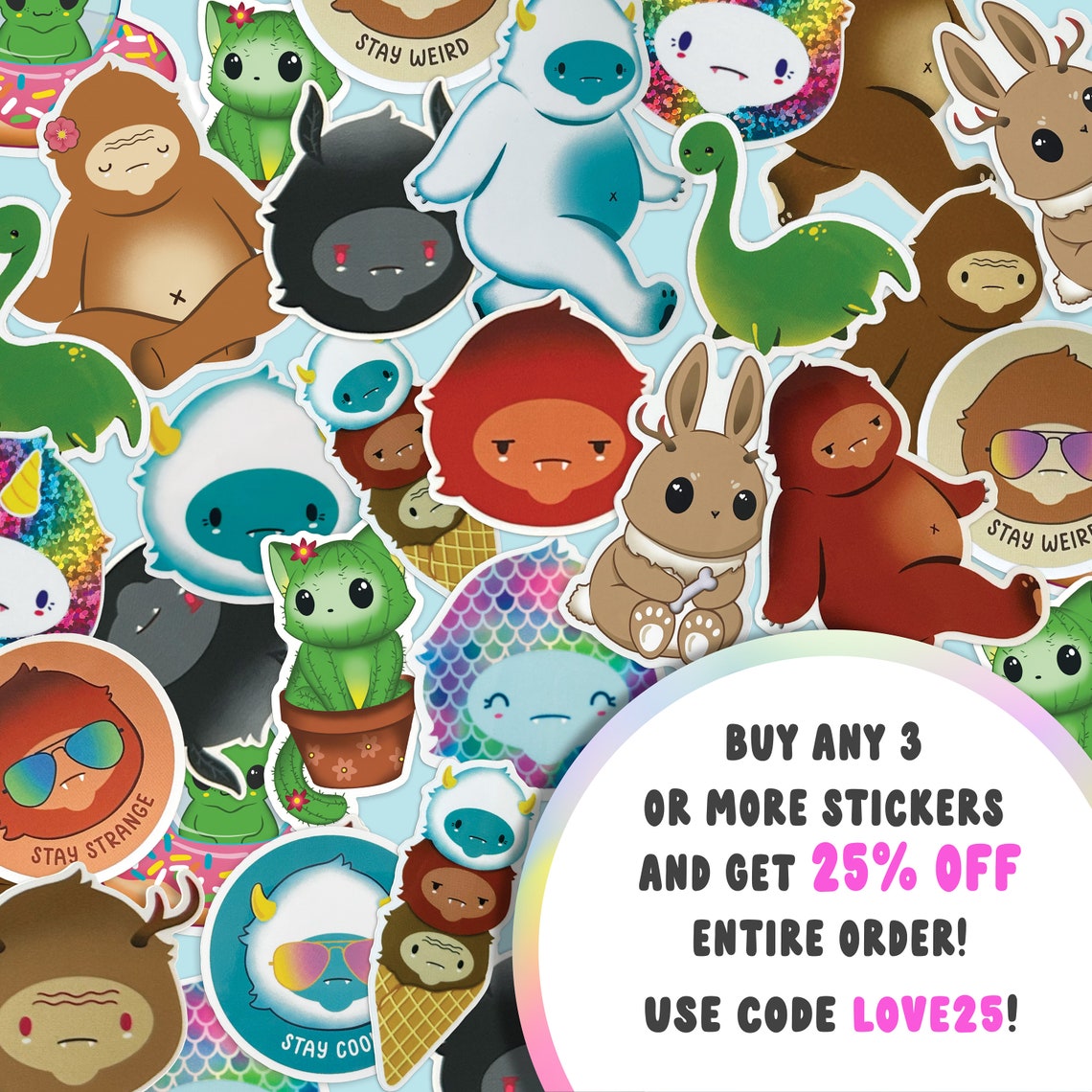 Cactus Cat Kawaii Cryptid Glossy Sticker Cute Paranormal Mythical ...