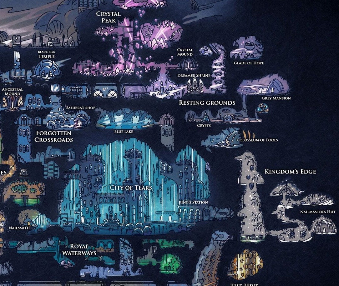 Map of Hallownest, Hollow Knight Map Poster, Game Posters, Canvas Wall ...