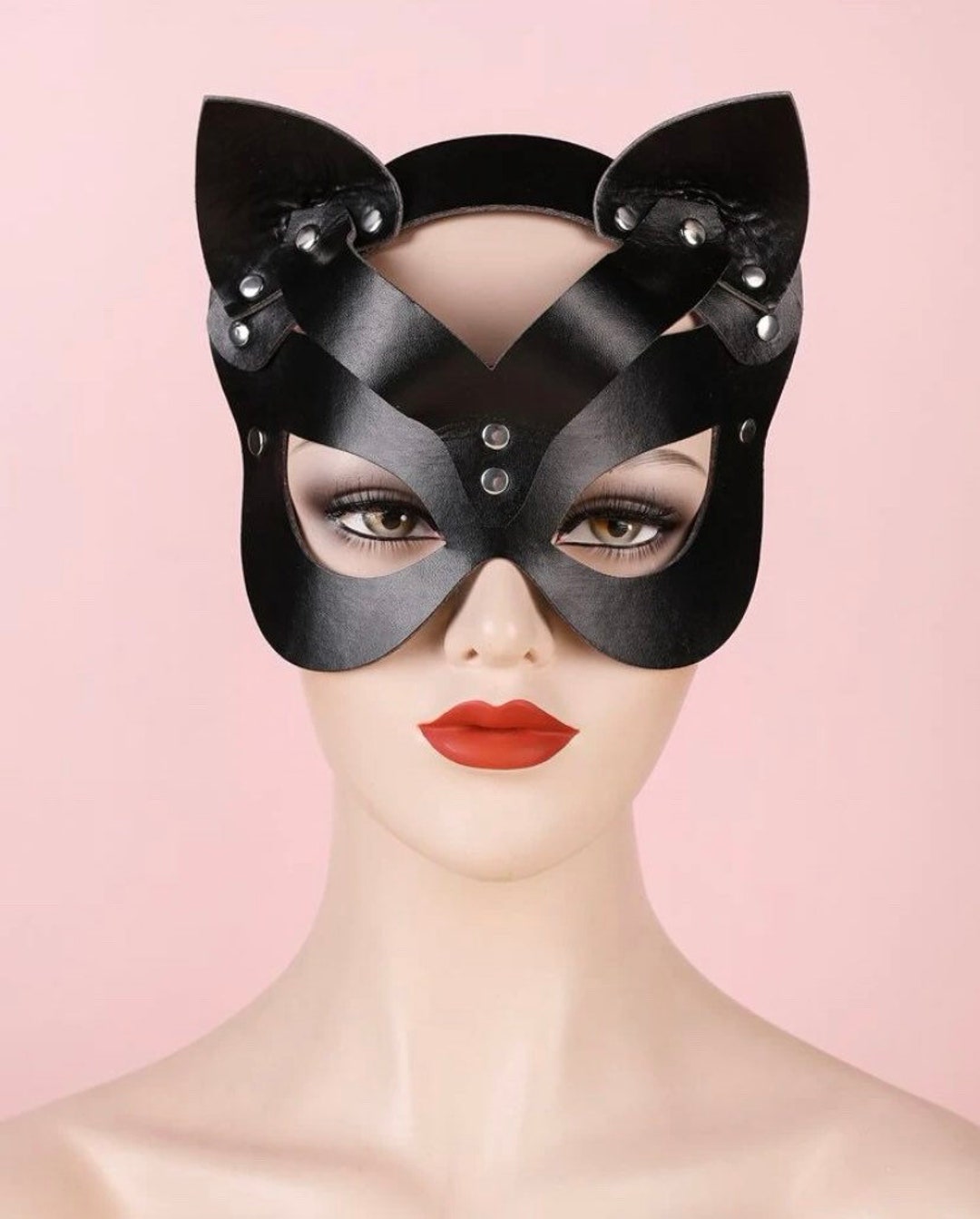 Masquerade Leather Mask With Silver Studs Cat Mask Furry - Etsy