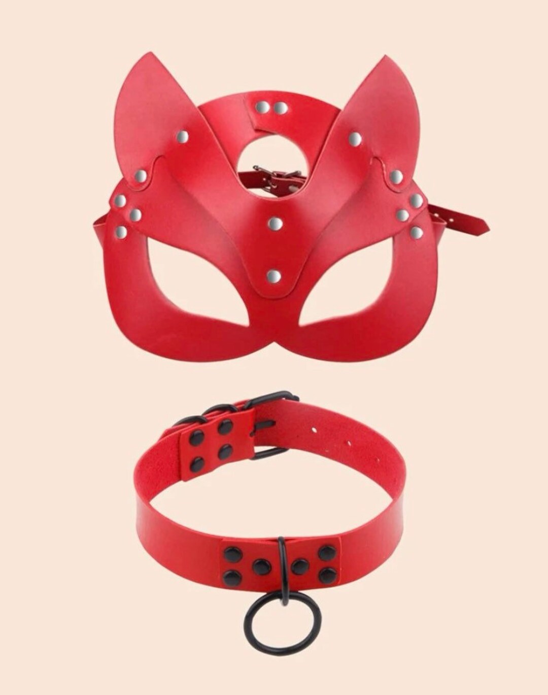 Masquerade Red Leather Mask With Silver Studs Cat Mask and Leather ...