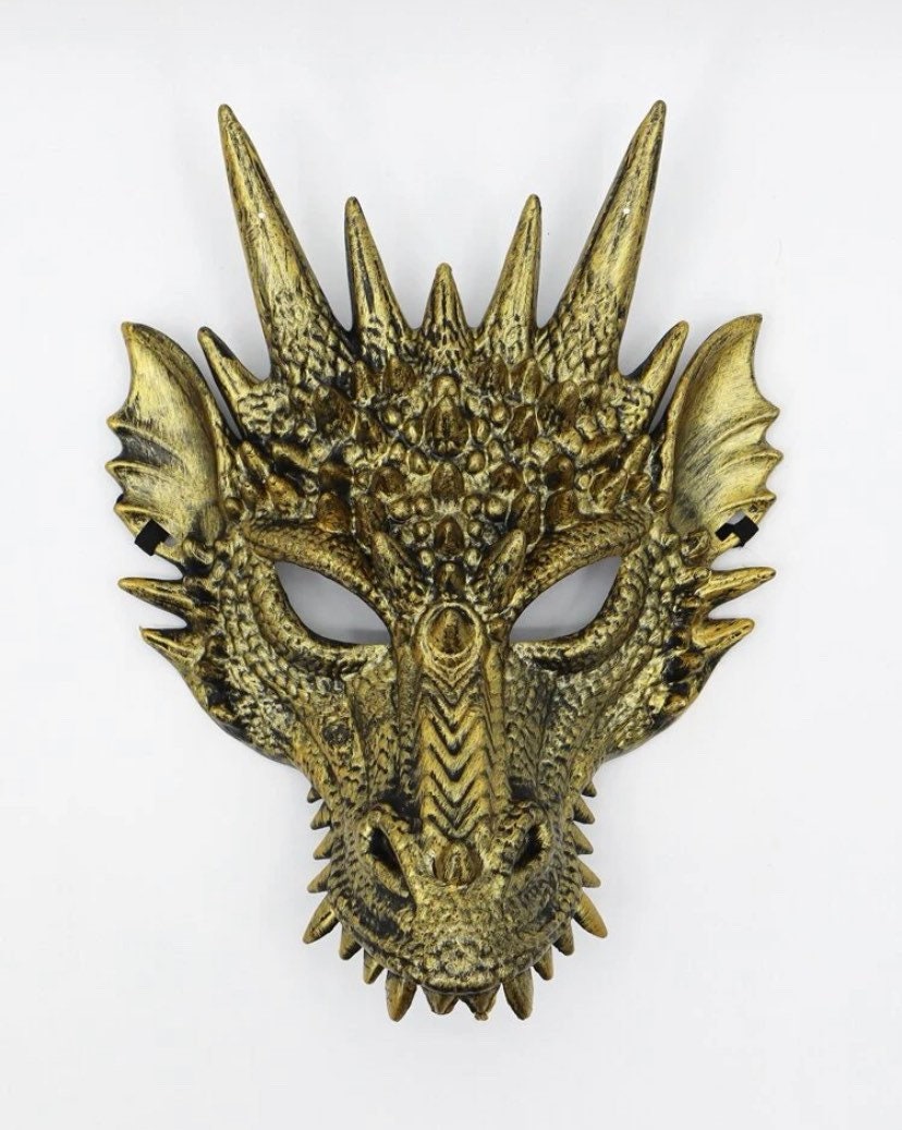 Gold Masquerade Dragon Cosplay Gold Chinese Dragon Mask Halloween Fancy ...