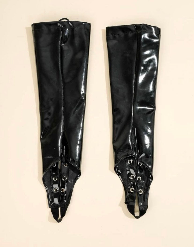 Black PVC Gloves Fingerless Pvc Corset Lace up Gauntlet Gloves Fancy ...