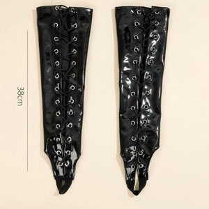 Black PVC Gloves Fingerless Pvc Corset Lace up Gauntlet - Etsy