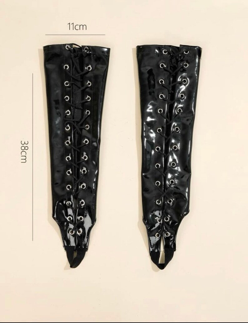 Black PVC Gloves Fingerless Pvc Corset Lace up Gauntlet Gloves Fancy ...