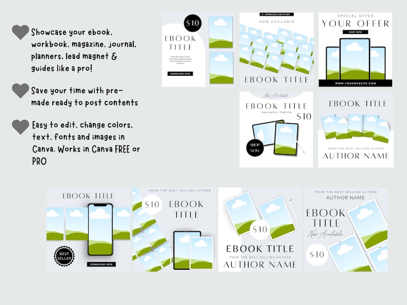 50 Ebook Mockup Templates | Canva Editable Lead Magnet (digital ...