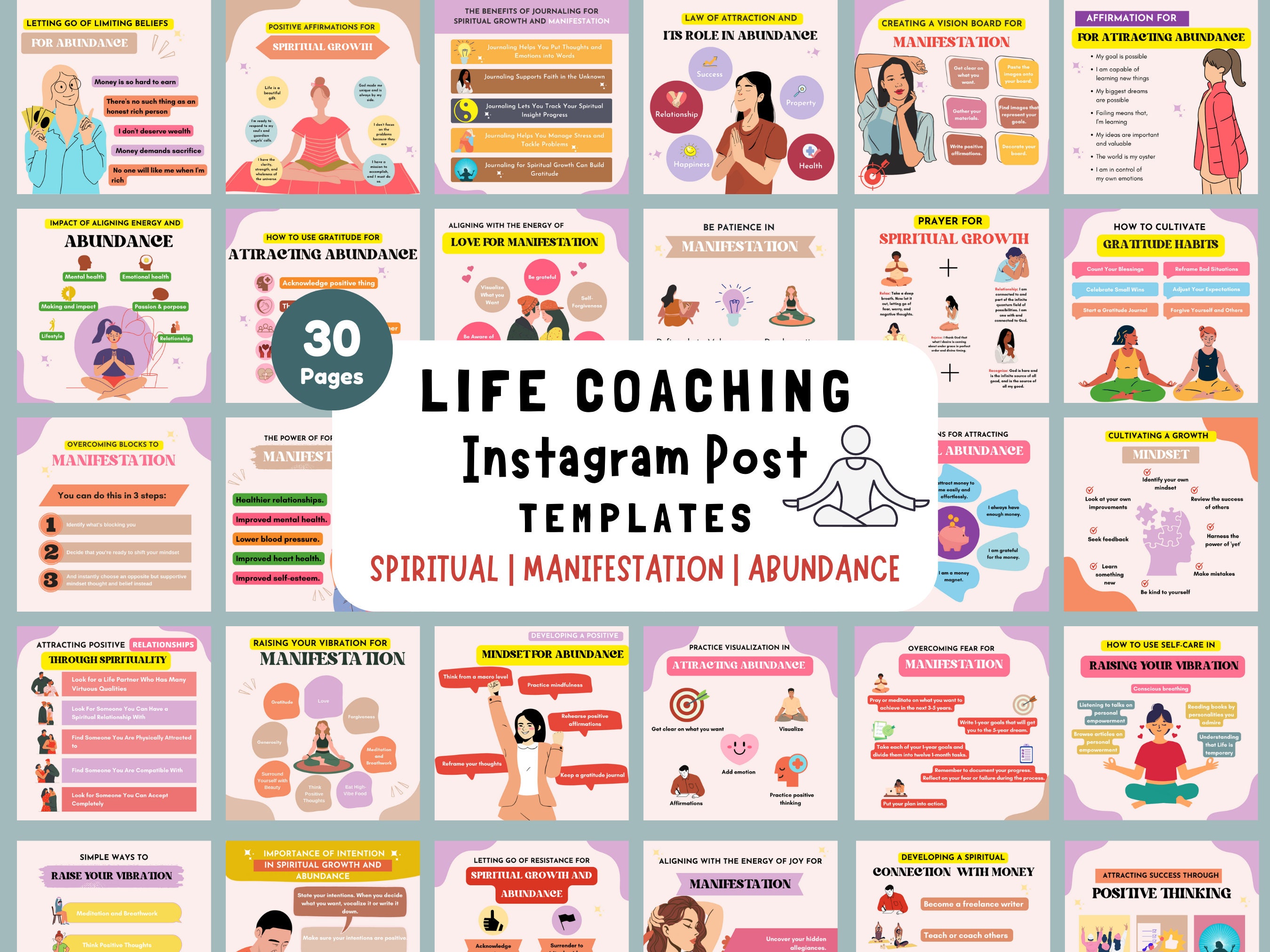 30 Life Coach Infographics Instagram Templates | Law of Attraction ...