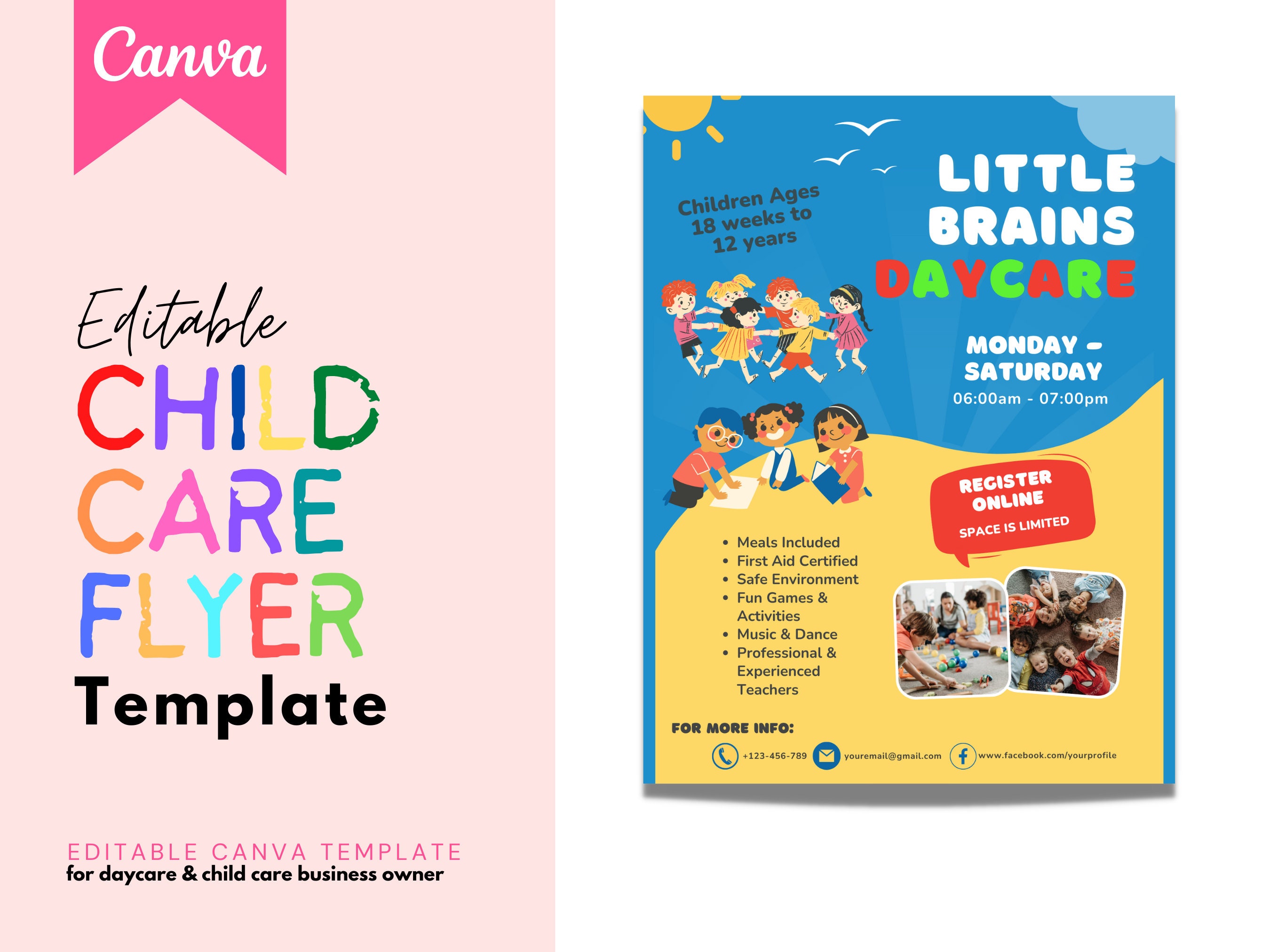 Child Care Flyer Template Canva | Babysitting | Playtime Theme ...