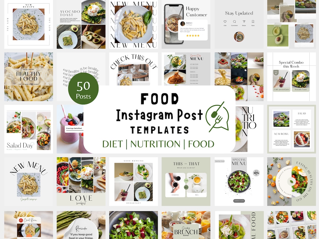 Food Instagram Post Templates | Dietitian, Nutrition (canva, 50 Posts ...
